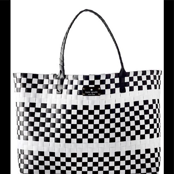 kate spade | Bags | Kate Spade Black And White Woven Weekender Tote ...
